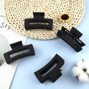 4pcs Rectangle Hair Clips for Women Girls, 3.5" Non-Slip Claw Clips for Thin and Thick Hair, Square Jaw Clamps with Strong Hold (Black)