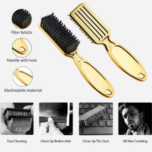 T- Hair Brush Set, 2 Pieces Gold, Including Barber Cleaning Brush & Neck Duster Brush for Barbershop and Home Use