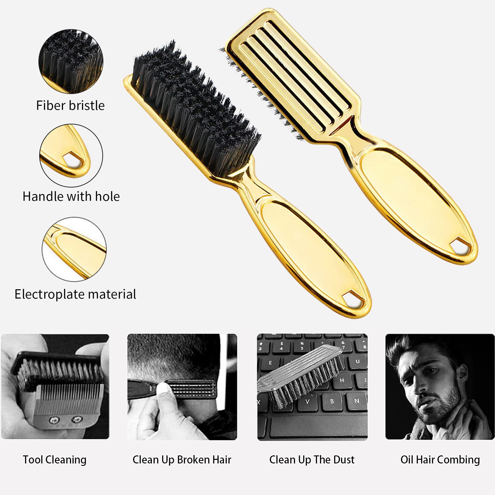 T- Hair Brush Set, 2 Pieces Gold, Including Barber Cleaning Brush & Neck Duster Brush for Barbershop and Home Use