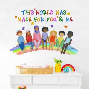 Mfault Kids Diversity Equality Inspirational Wall Decals Stickers, Motivational Inclusion Nursery Decorations Bedroom Playroom Classroom Art, This World was Made for You and Me Toddler Room Decor