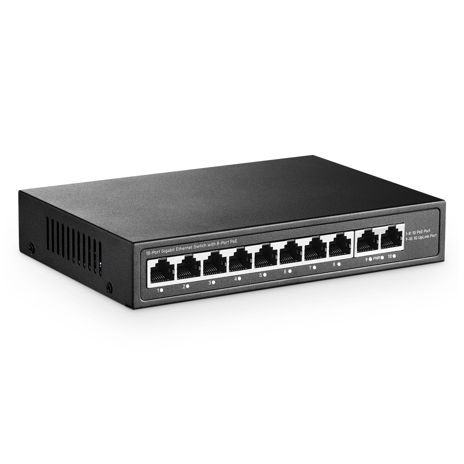 YuLinca 10 Port Mini Gigabit PoE Switch with 8 PoE+ Port, 2 Gigabit RJ45 Uplink, 10/100/1000Mbps, IEEE802.3af/at, Max 120W, Metal Fanless Plug & Play Ethernet Switch