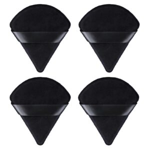 wsyub 4pcs blender puff pure cotton face soft triangle wedge makeup pad for undereye loose mineral body powder, black, velour sponge makeup tool