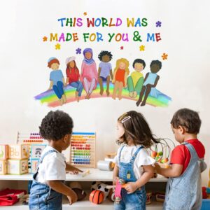 mfault kids diversity equality inspirational wall decals stickers, motivational inclusion nursery decorations bedroom playroom classroom art, this world was made for you and me toddler room decor