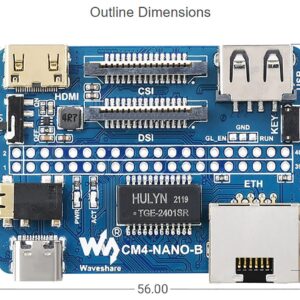 Nano Base Board (B) for Raspberry Pi Compute Module 4 Lite/eMMC, with Standard CM4 Socket, with Raspberry Pi 40PIN GPIO Interface, Gigabit Ethernet, USB2.0, DSI, CSI, 3.5mm Audio Jack