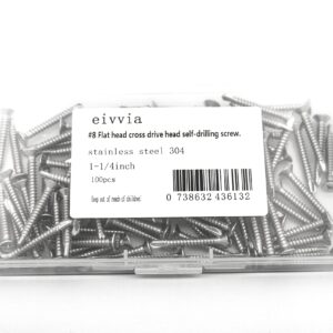 eivvia100pcs #8 * 1-1/4" Flat Head Cross Drive Head, 304 Stainless Steel, Flat Head Sheet Metal Screw self Tapping Screw Swallowtail Screw.…