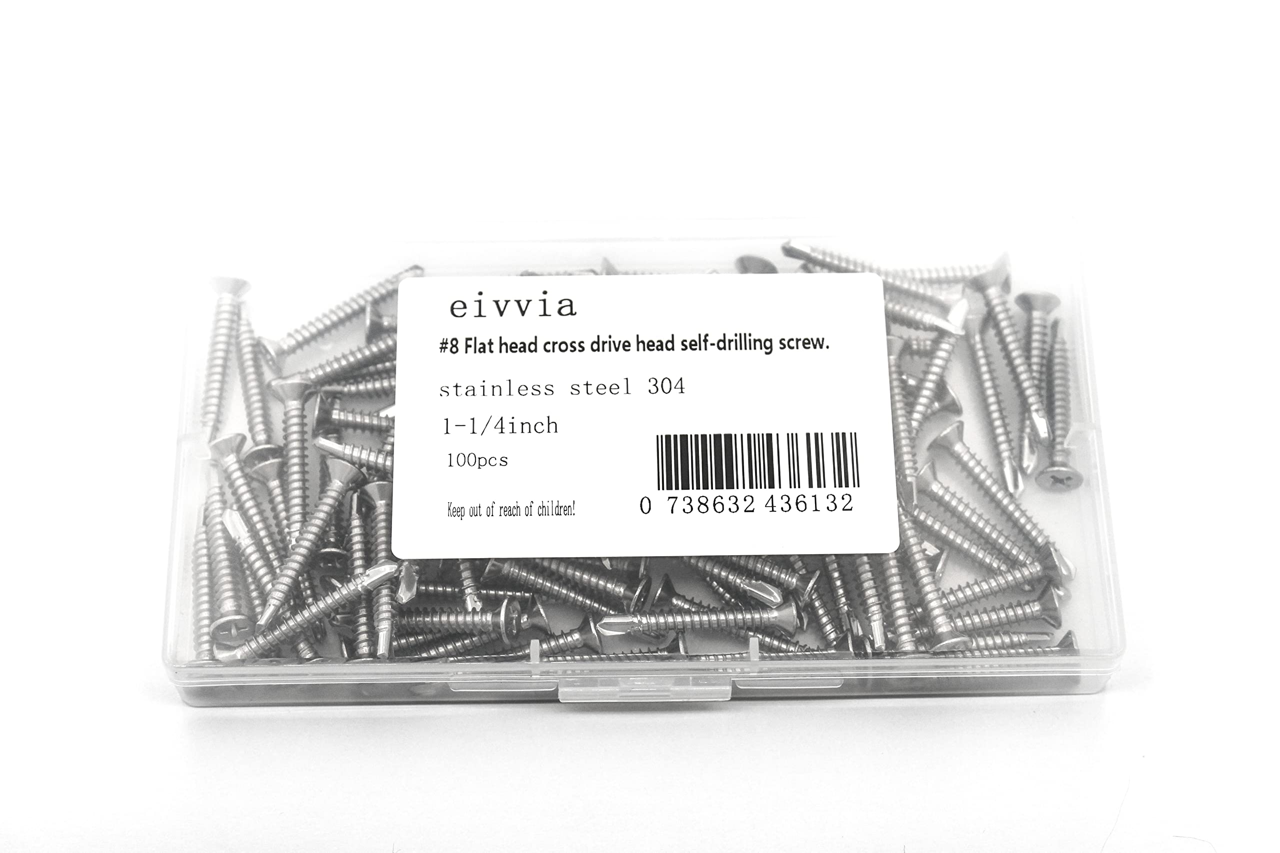 eivvia100pcs #8 * 1-1/4" Flat Head Cross Drive Head, 304 Stainless Steel, Flat Head Sheet Metal Screw self Tapping Screw Swallowtail Screw.…