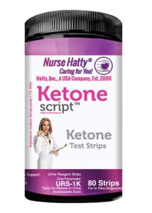 nurse hatty 80ct. ketone script ketone test tests - urs-1k, and perfect for paleo & adkins diets - reg. length strips.