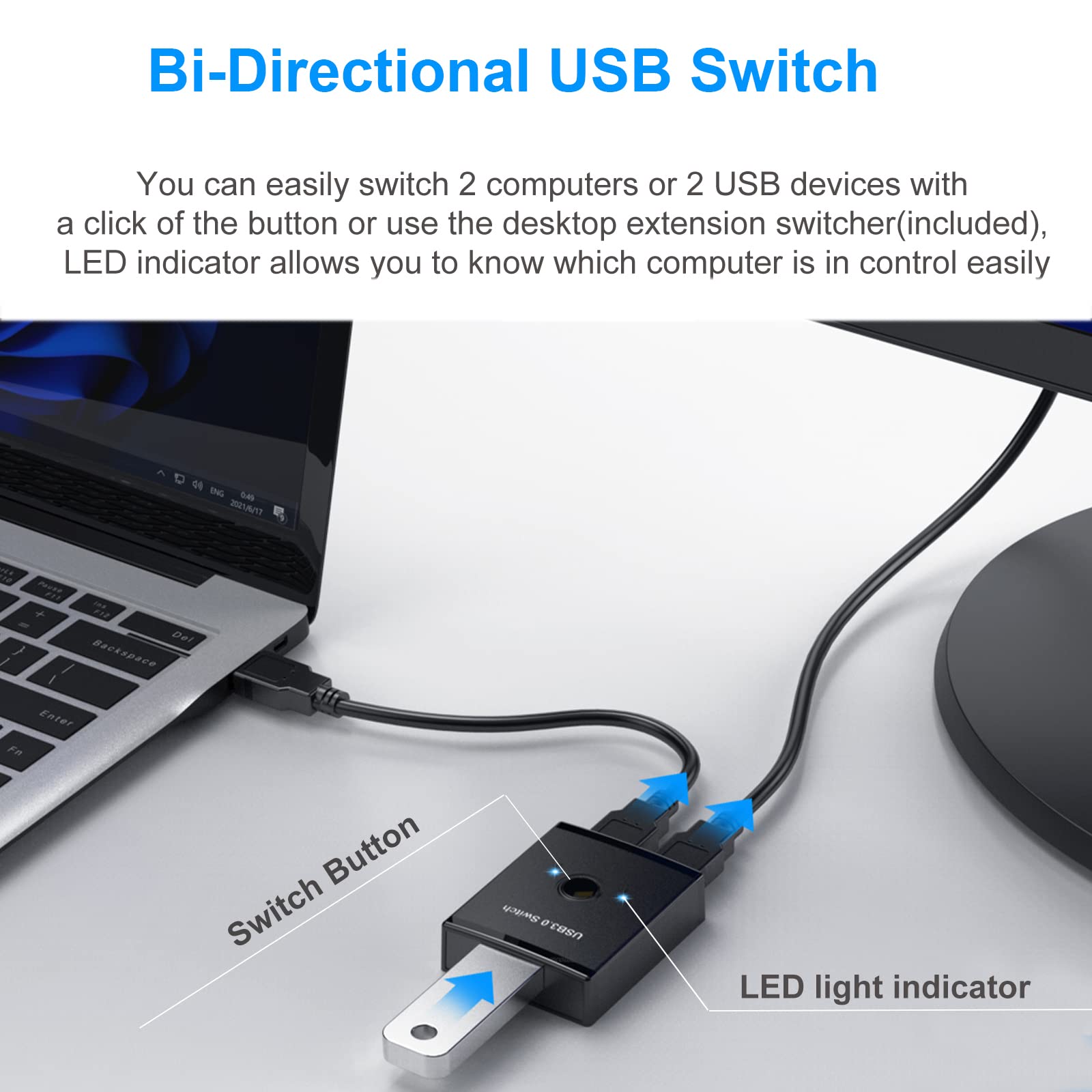 USB 3.0 Switch, Bi-Directional USB Switch 2 in 1 Out / 1 in 2 Out, YINNCEEN USB Switcher 2 Computers Share Keyboard Mouse Scanner Printer, USB KVM Switch Compatible with Mac/Windows/Linux