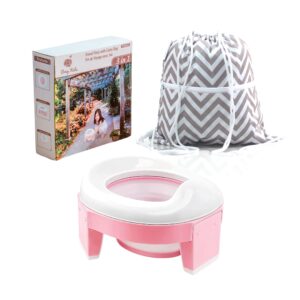 portable travel potty for toddler kids 3-in-1 in pink - light, easy with stylish carry bag by brey kids