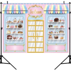 Ice Cream Parlor Shop Backdrop Summer Pink Sweet Candy Princess Girl Baby Shower Birthday Photography Background Doughnut Party Decoration Banner Photo Studio Booth Props 7X5FT CEM197B