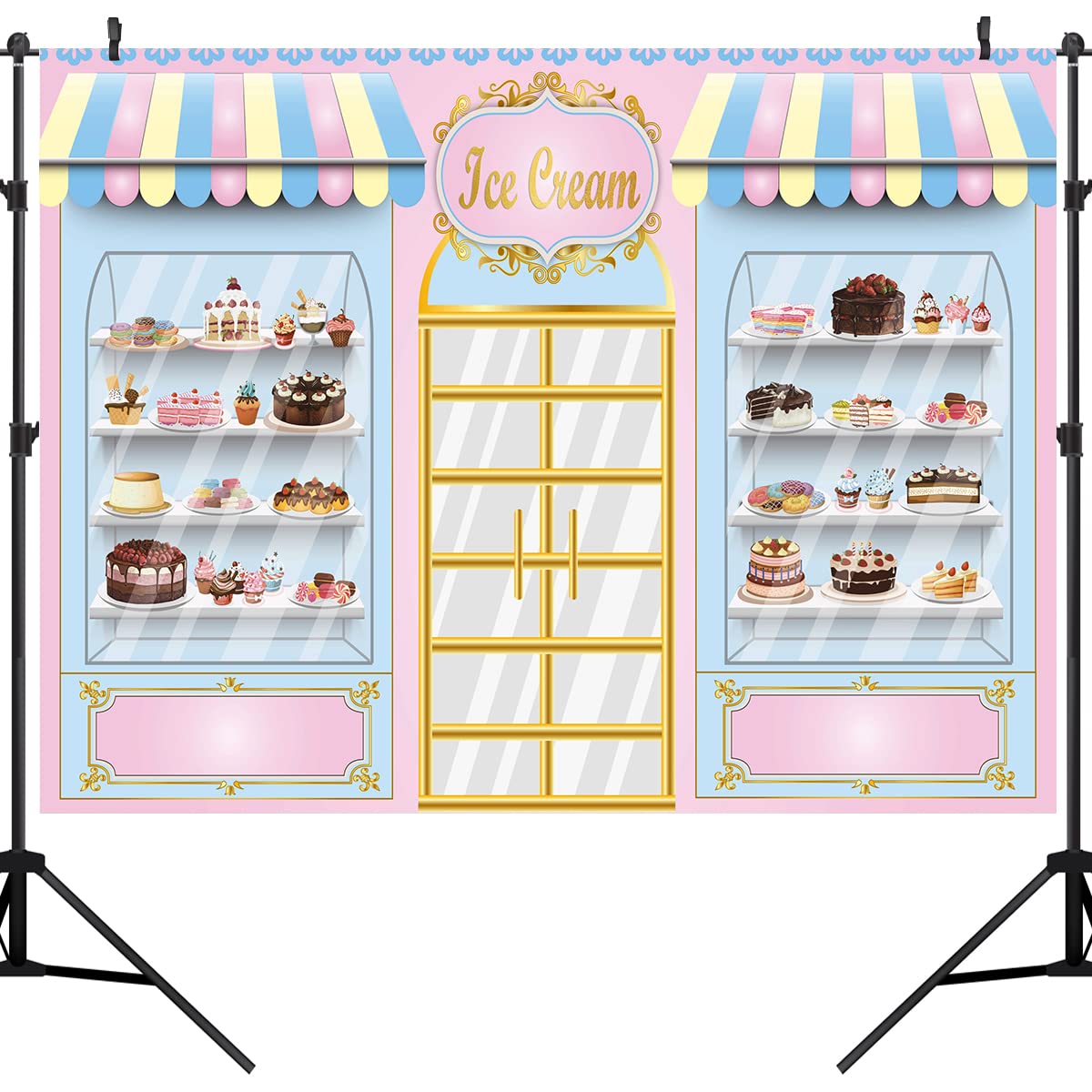 Ice Cream Parlor Shop Backdrop Summer Pink Sweet Candy Princess Girl Baby Shower Birthday Photography Background Doughnut Party Decoration Banner Photo Studio Booth Props 7X5FT CEM197B