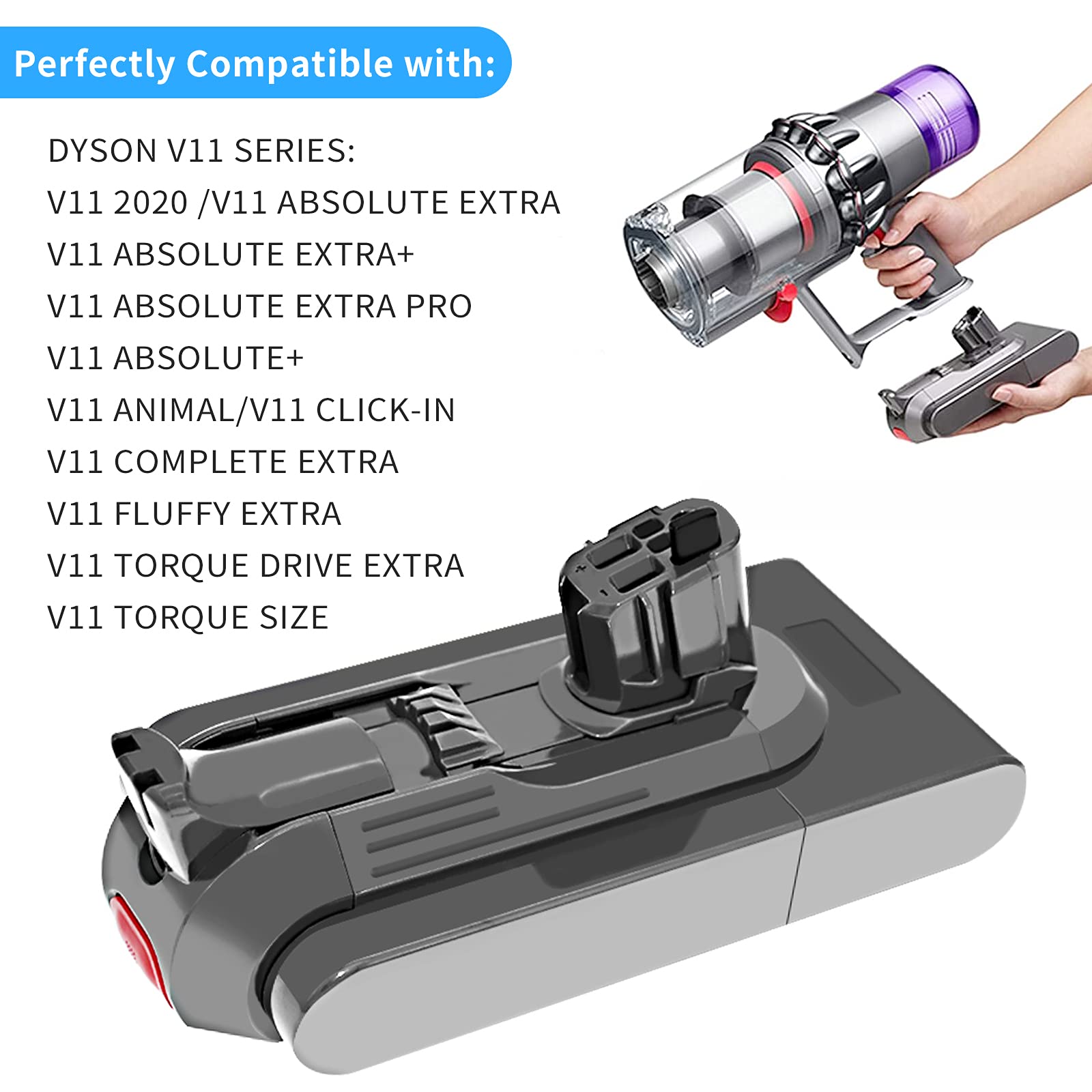 Lekzai 25.2V 4200mAh V11 Battery Compatible for Dyson V11 Torque Drive V11 Animal V11 Complete Extra V11 Absolute Pro V11 Absolute Extra V11 Fluffy Extra Vacuum Cleaner 970425-01