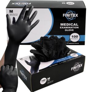 finitex black nitrile disposable medical exam gloves - box of 100 pcs 6mil gloves powder-free latex-free for examination home cleaning food gloves (medium)