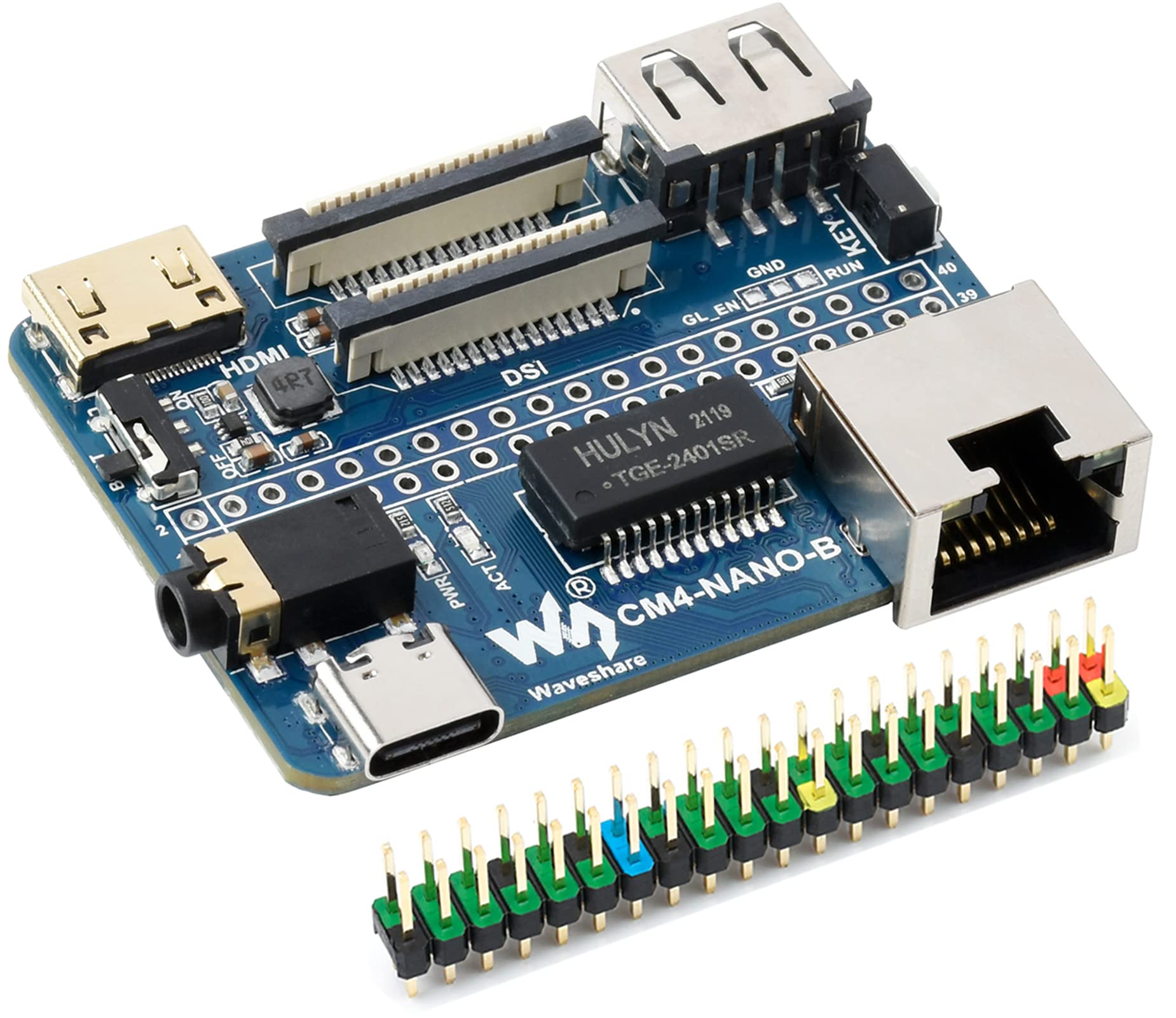 Nano Base Board (B) for Raspberry Pi Compute Module 4 Lite/eMMC, with Standard CM4 Socket, with Raspberry Pi 40PIN GPIO Interface, Gigabit Ethernet, USB2.0, DSI, CSI, 3.5mm Audio Jack