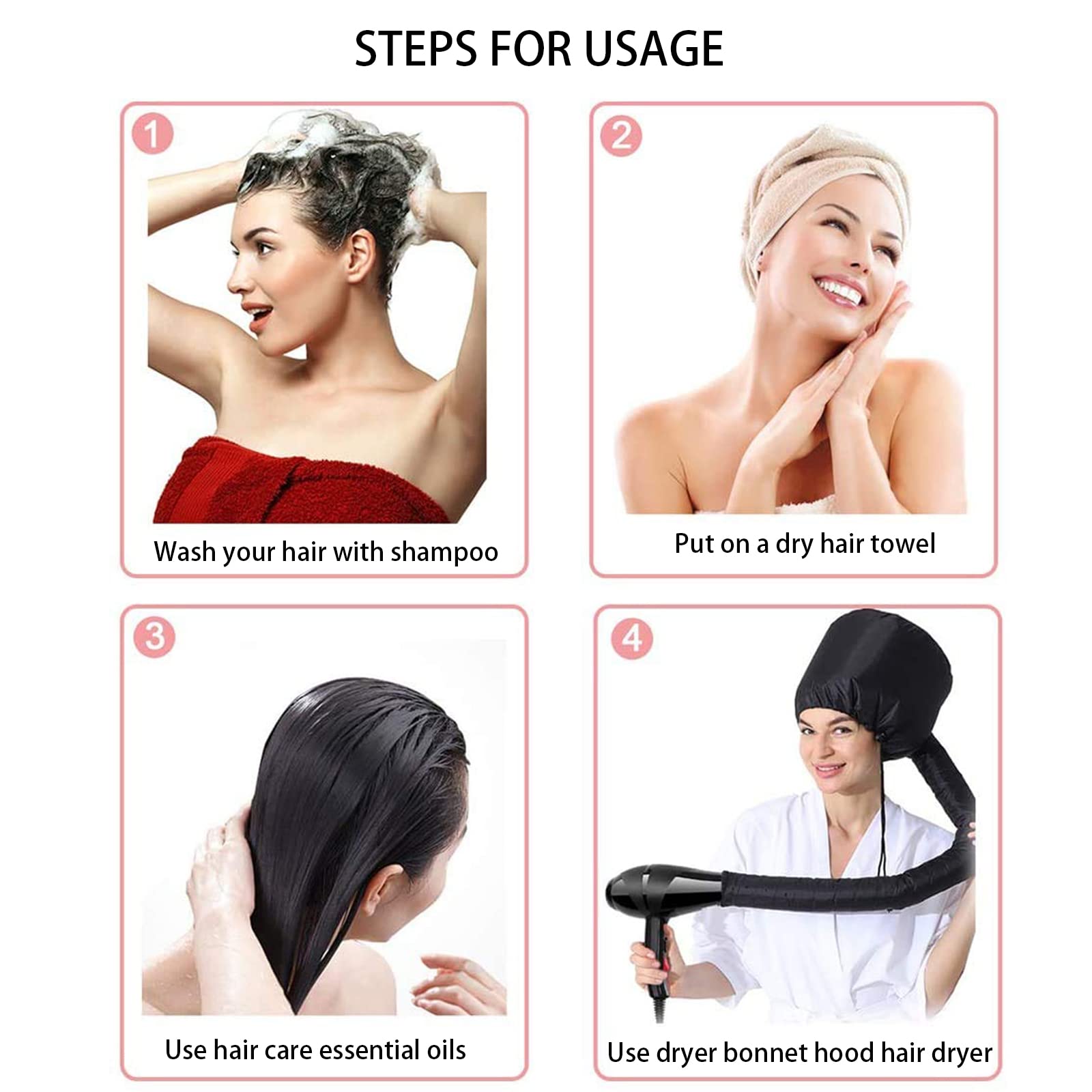 Hair Dryer Bonnet Attachment,Adjustable Portable Soft Steam Cap for Hair Drying Styling Curling Deep Cap head 40cm,cap circumferenc 82cm,cap tail 105cm