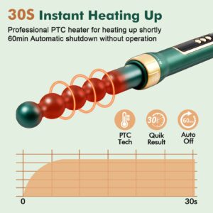 Yinhua Curling Iron Set, 5 in 1 Curling Wand with 4 Interchangeable Ceramic Barrels and 1 Straight Hair Brush, 30S Instant Heat Up, LCD Temp Adjustment, Dual Voltage, Includes Heat Resistant Gloves