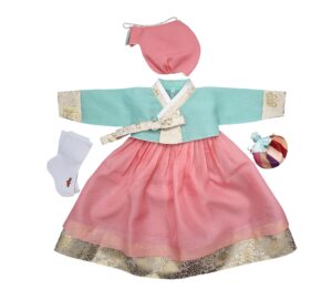 hanbok baby girl korea traditional clothing dol party celebration 1st birthday ceremony mint coral osmc01