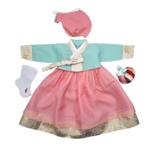 Hanbok Baby Girl Korea Traditional Clothing Dol Party Celebration 1st Birthday Ceremony Mint Coral OSMC01