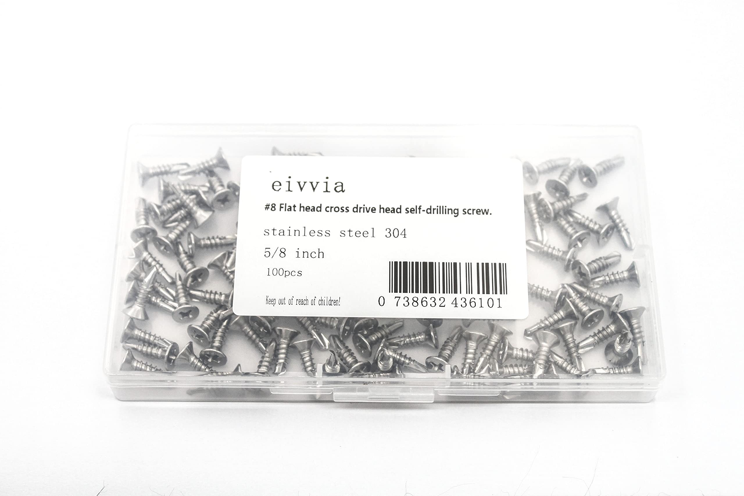 eivvia100pcs #8 * 5/8" Flat Head Cross Drive Head, 304 Stainless Steel, Flat Head Sheet Metal Screw self Tapping Screw Swallowtail Screw.…