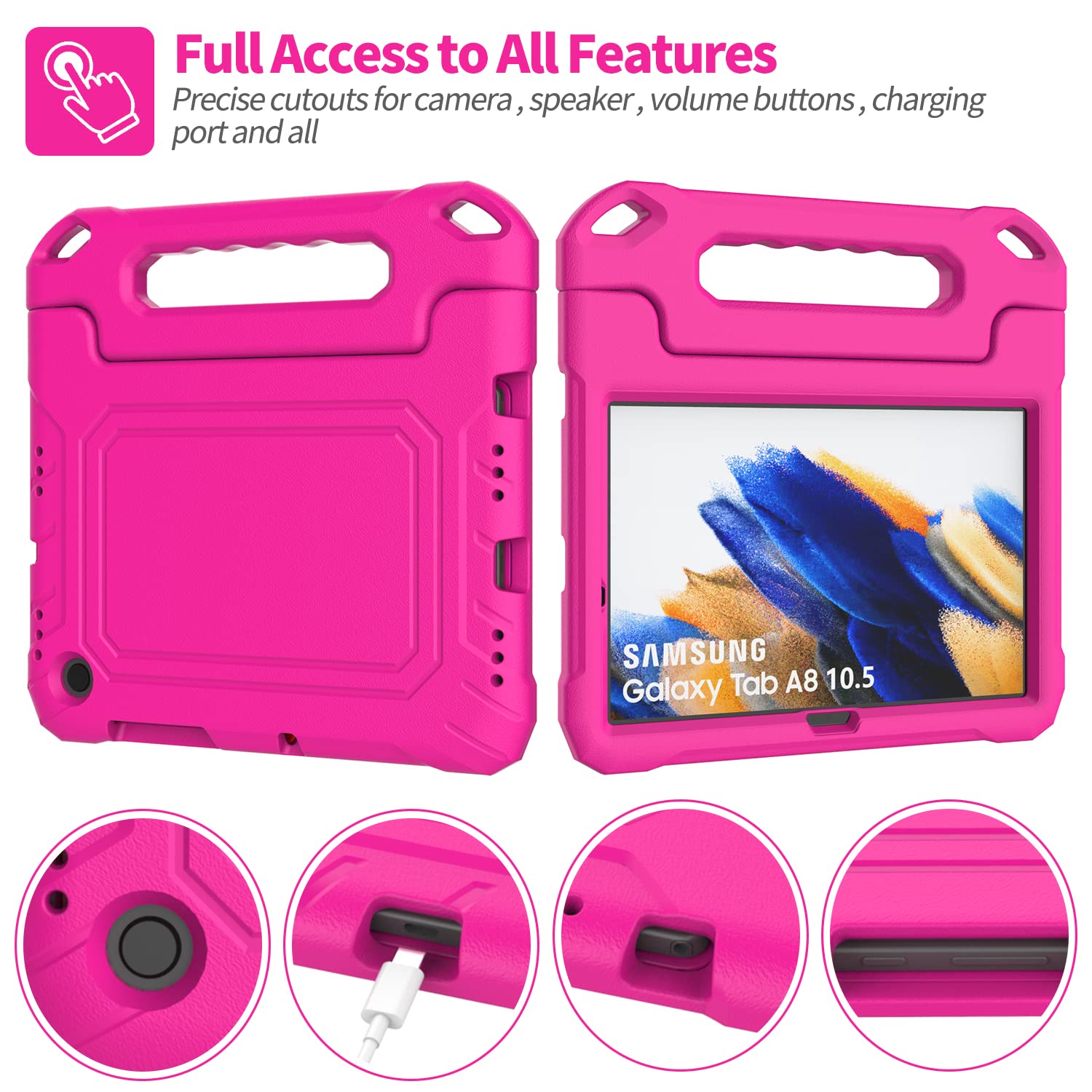 RTOBX Kids Case for Samsung Galaxy Tab A8 10.5 Inch 2022, Galaxy Tab A8 Case with Screen Protector, Shockproof Handle Stand Case for Samsung Galaxy Tab A8 10.5” 2022 (SM-X200/SM-X205/SM-X207), Pink