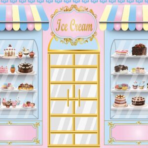 Ice Cream Parlor Shop Backdrop Summer Pink Sweet Candy Princess Girl Baby Shower Birthday Photography Background Doughnut Party Decoration Banner Photo Studio Booth Props 7X5FT CEM197B