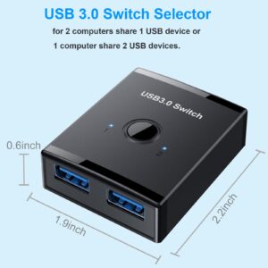 USB 3.0 Switch, Bi-Directional USB Switch 2 in 1 Out / 1 in 2 Out, YINNCEEN USB Switcher 2 Computers Share Keyboard Mouse Scanner Printer, USB KVM Switch Compatible with Mac/Windows/Linux