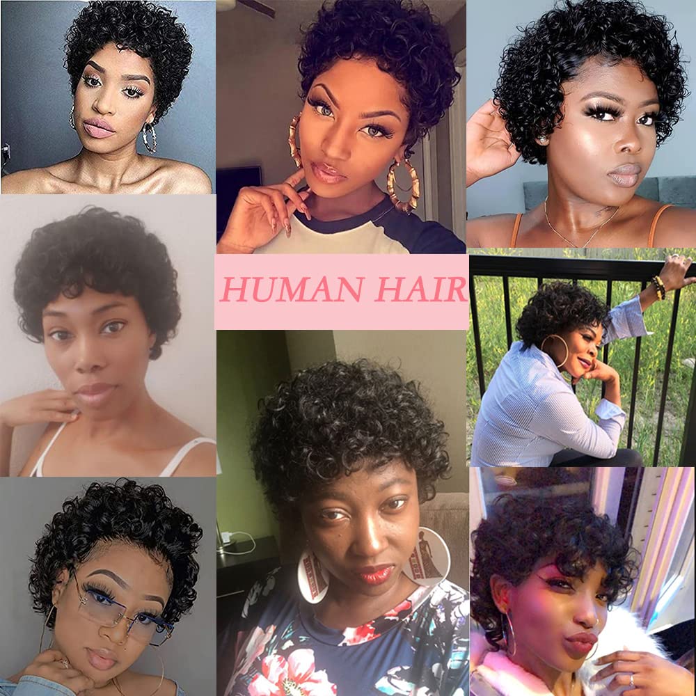 Short Curly Wigs None Lace Pixie Cut Wig Short Human Hair Wigs for Black Women Human Hair Full Made Wigs Natural Color