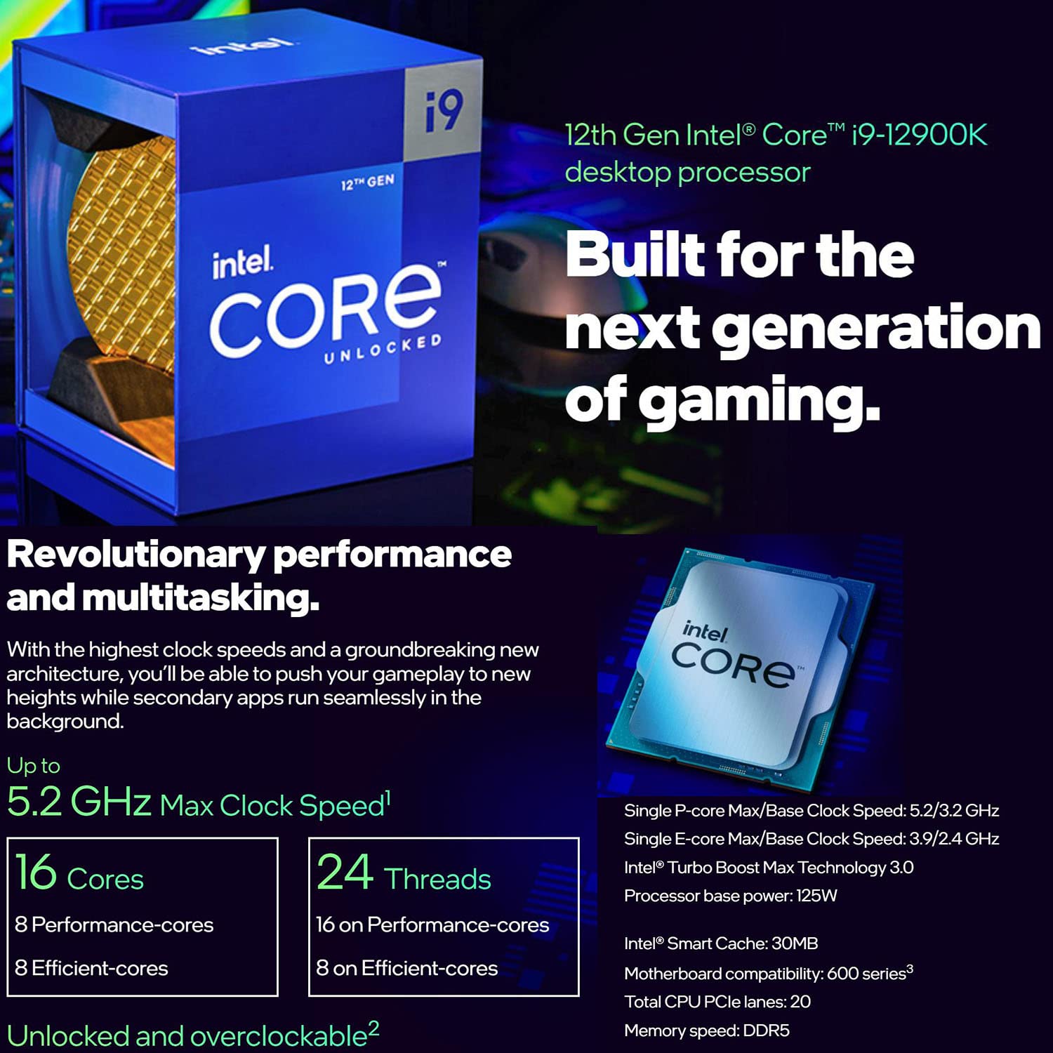 INLAND Micro Center Inter Core i9-12900K Desktop Processor 16 (8P+8E) Cores up to 5.2 GHz Unlocked LGA1700 Desktop Processor with ASUS ROG Strix Z690-A Gaming WiFi D4 Motherboard