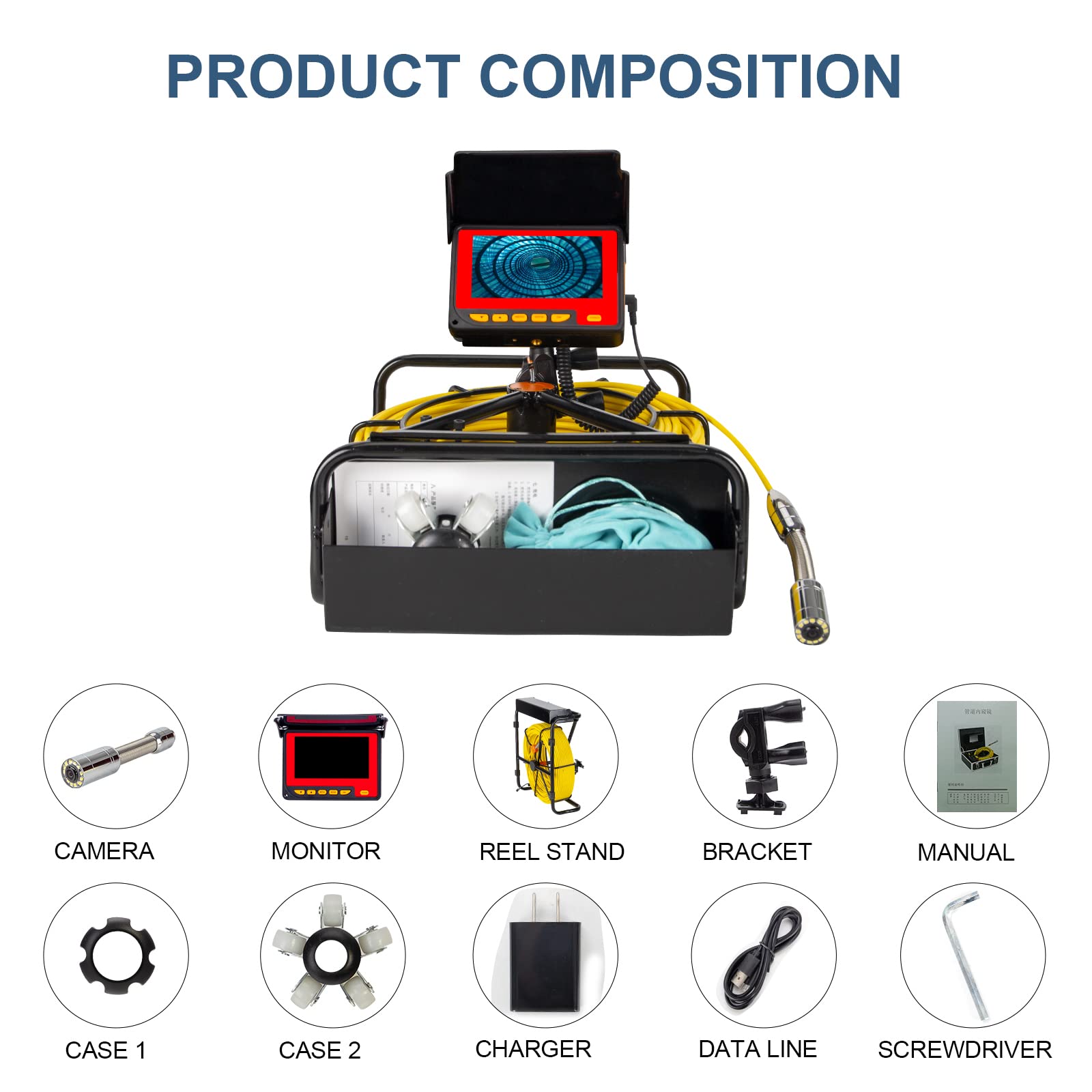 Sewer Camera,SYANSPAN 23MM Camera Head with 12LEDs Drain Camera 16GB TF Card with DVR Recording,8500mAh Battery Can Work for 12 Hours Waterproof IP68 Industrial Endoscope Camera (165FT/50M DVR)