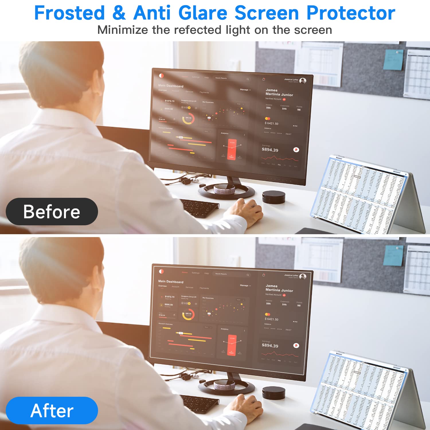 2 Pack 24 Inch Anti Glare Matte Screen Protector for 24 Inch 16:9 Sceptre/LG/Dell/HP/Acer/ViewSonic/ASUS/Aoc/Samsung Widescreen Monitor, Eye Protection Anti Scratch & Anti Glare Film