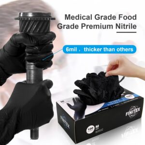 FINITEX Black Nitrile Disposable Medical Exam Gloves - Box of 100 PCS 6mil Gloves Powder-Free Latex-Free For Examination Home Cleaning Food Gloves (Medium)