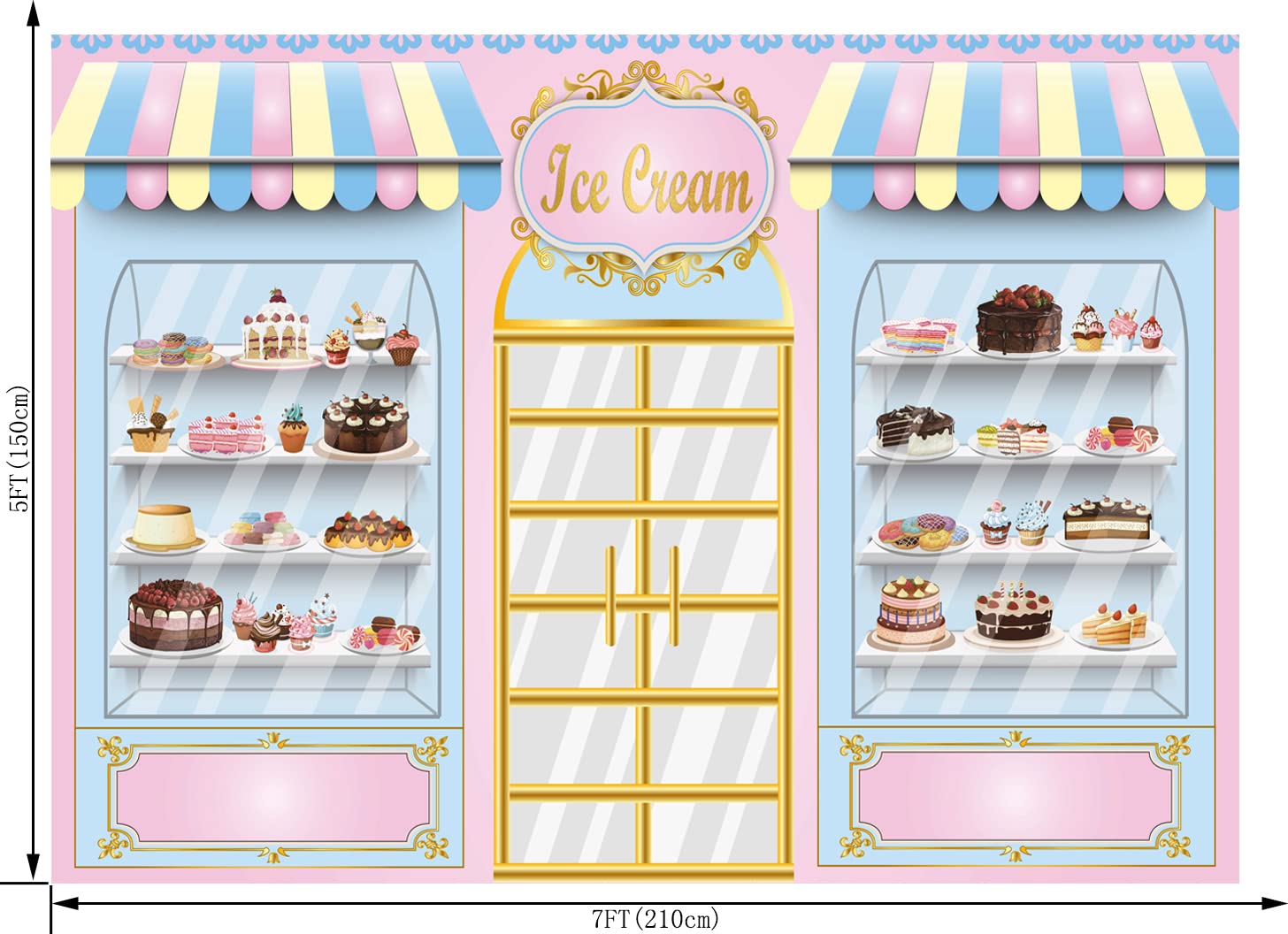 Ice Cream Parlor Shop Backdrop Summer Pink Sweet Candy Princess Girl Baby Shower Birthday Photography Background Doughnut Party Decoration Banner Photo Studio Booth Props 7X5FT CEM197B