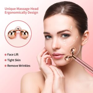 2 in 1 Electric Face Massager, Rose Golden 3D Roller and Jade Face Roller Face Massager roller Kit Gift Set for Face Skin Care Tools