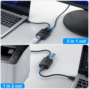 USB 3.0 Switch, Bi-Directional USB Switch 2 in 1 Out / 1 in 2 Out, YINNCEEN USB Switcher 2 Computers Share Keyboard Mouse Scanner Printer, USB KVM Switch Compatible with Mac/Windows/Linux