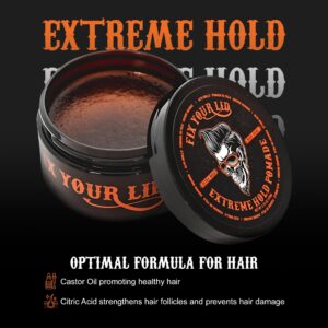 Fix Your Lid Extreme Hold Pomade for Men - Water Based Pomade with High Shine and Strong Hold - Match all Mens Hair Types & Styles - Easy To Wash Out - 3.75 oz