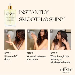 Elixir Naturals - Natural Hair Oil, Adds Shine, Strength and Nourishment to Dry, Frizzy, Damaged, Curly & Colored Hair. Leave-In Styling Hair Oil and Treatment for Dry Damaged Hair. 100ml