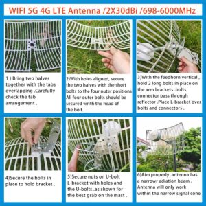 MIMO 4G LTE/ 5G Antenna Outdoor Directional Long Range Parabolic Grid Antennas for t-Mobile 4G LTE/5G WiFi Hotspots/High Gain 2x2 30dBi/ 698-6000MHz/ 2pcs 15meters LMR240 Cable SMA TS-9