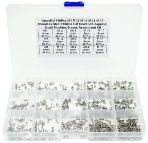 guard4u 750pcs 15-size metric m1 m1.2 m1.4 m1.6 m1.7 304-stainless steel phillips countersunk/flat head self-tapping small machine screws assortment kit