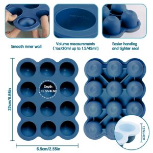 HIWOOD Baby Food Storage Container -12 x 1.5OZ Silicone Baby Food Freezer Tray with Silicone Lid, Baby Food Freezer Containers for Homemade Baby Food, Vegetables & Fruit Purees - Midnight Blue