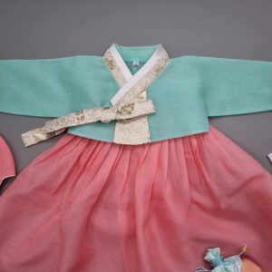 Hanbok Baby Girl Korea Traditional Clothing Dol Party Celebration 1st Birthday Ceremony Mint Coral OSMC01