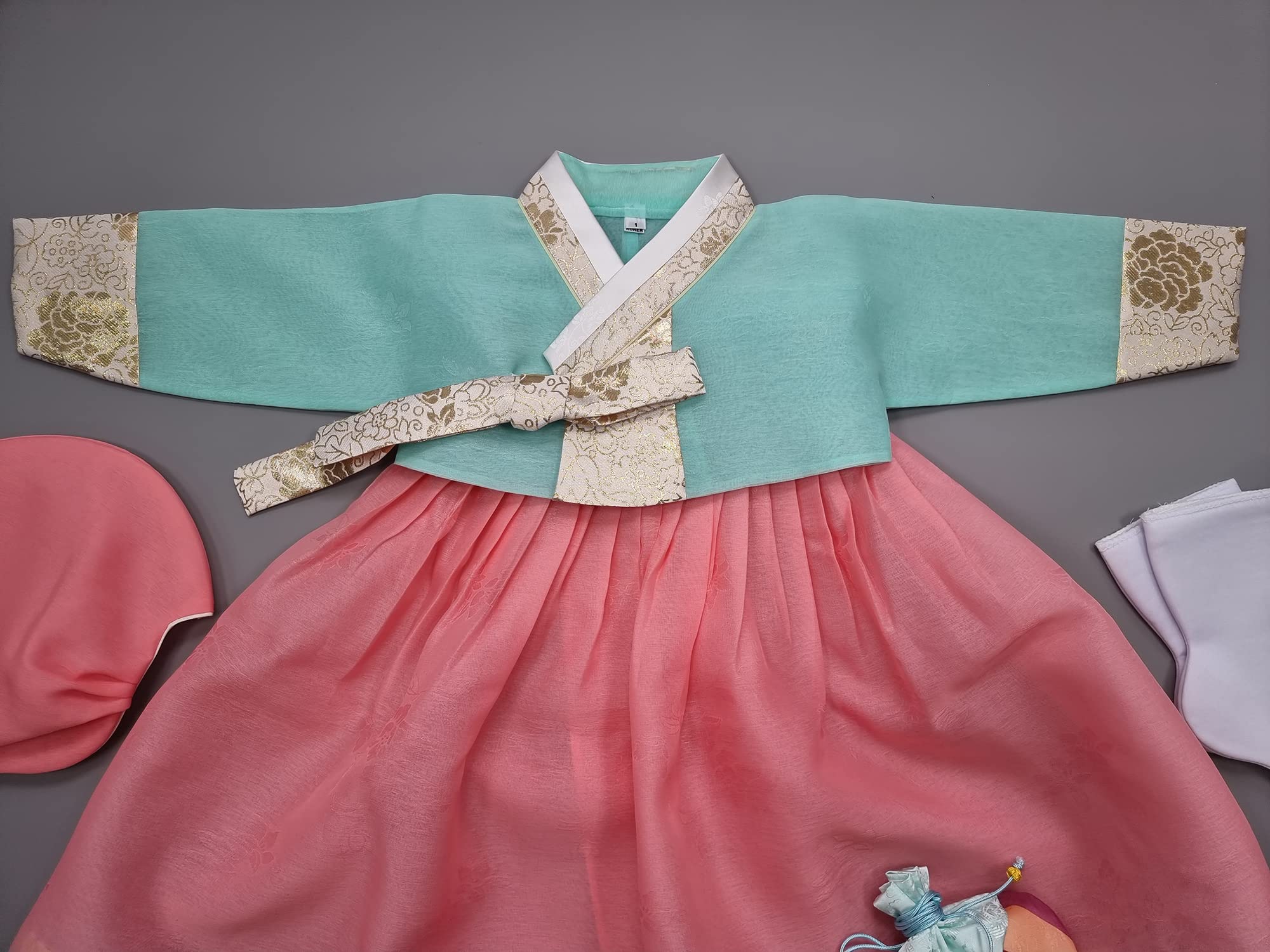 Hanbok Baby Girl Korea Traditional Clothing Dol Party Celebration 1st Birthday Ceremony Mint Coral OSMC01