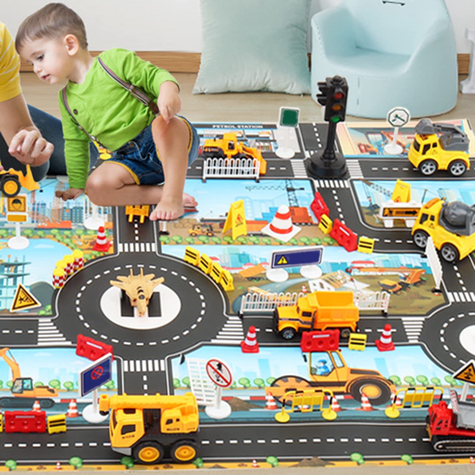 Gaweb Kids Game Play Mat Urban Construction Road Traffic Map Play Mat Rug 32X22 Inch Playmat Carpet for Children's Bedroom A 1