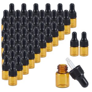 gorgecraft 30pcs glass dropper bottle mini plastic amber refillable containers empty tincture essential oils bottles for perfumes aromatherapy travel daily supplies accessory, 2ml