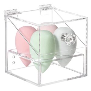 hblife acrylic clear beauty blender holder, 4 hole makeup sponge holder with dustproof lid