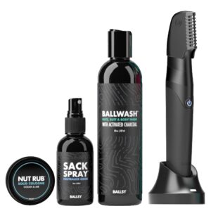 ballsy b2 trimmer and nuts about you sack pack bundle, complete grooming set for men; waterproof and rechargeable balls & body groomer, ballwash (8 oz), sack spray (2 oz) and nut rub (0.85 oz), ocean