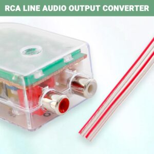 RCA Line Audio Output Converter: Speaker to Line Level Converter Convert Speaker Level Outputs to Line Level Signals Allow Speaker Line to Connect to Auxiliary Inputs of Portable Sound Systems