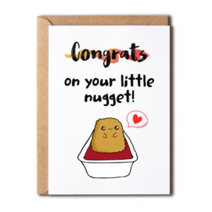 krysdesigns nugget baby card - congrats on your little nugget - new baby shower newborn chicken nugget tender fast 5 x 7 inches t1ejwrtckf 0