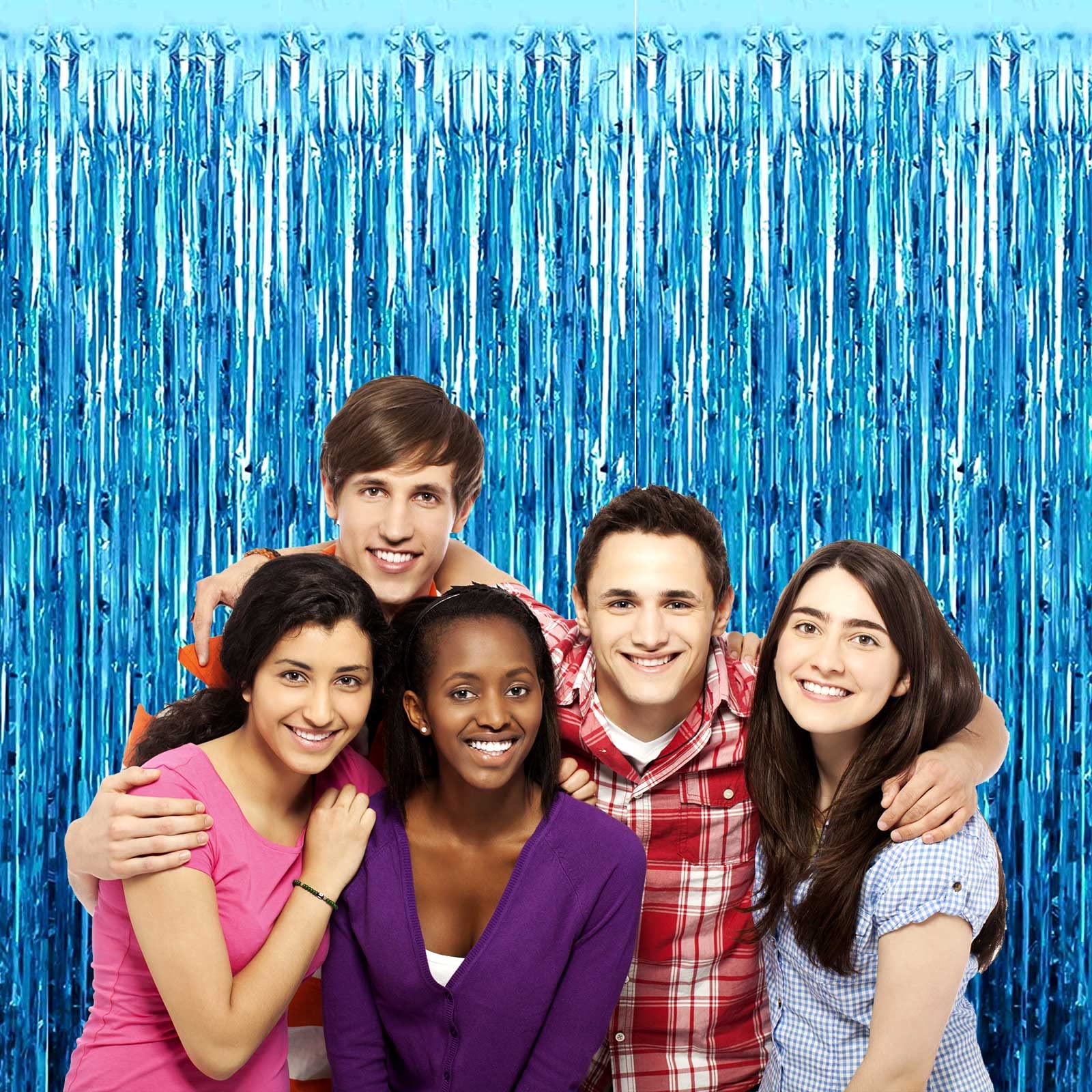 4 Pack Lake Blue Foil Fringe Curtain Backdrop, 3.28Ft x 8.2Ft Metallic Tinsel Foil Fringe Streamer Curtains for Photo Booth Props, Birthday, Wedding, New Year’s, Christmas Decorations Party Supplies