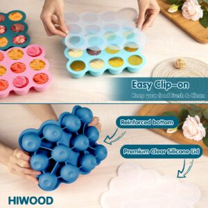 HIWOOD Baby Food Storage Container -12 x 1.5OZ Silicone Baby Food Freezer Tray with Silicone Lid, Baby Food Freezer Containers for Homemade Baby Food, Vegetables & Fruit Purees - Midnight Blue