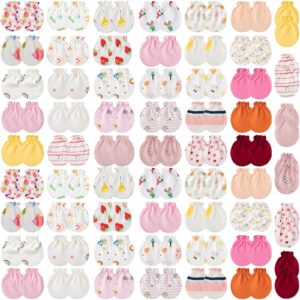 60 pairs newborn baby gloves infant no scratch elastic wrist infant soft gloves baby mittens for 0-6 months baby girls boys (fresh style)